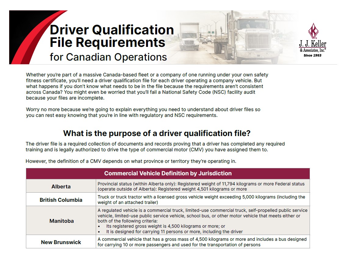 Canadian Driver Qualification File Requirements | J.J. Keller DataSense