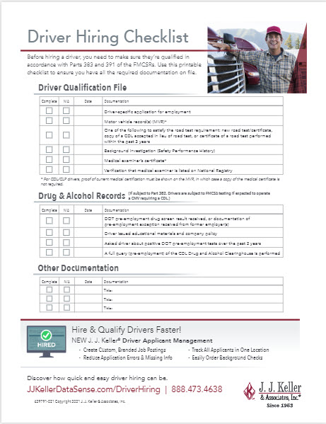 CDL Driver Hiring Checklist | J.J. Keller DataSense